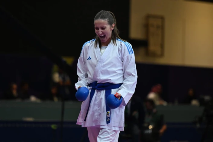 Irina Zaretska and Asiman Gurbanli in the 1/4 finals of the Karate ...
